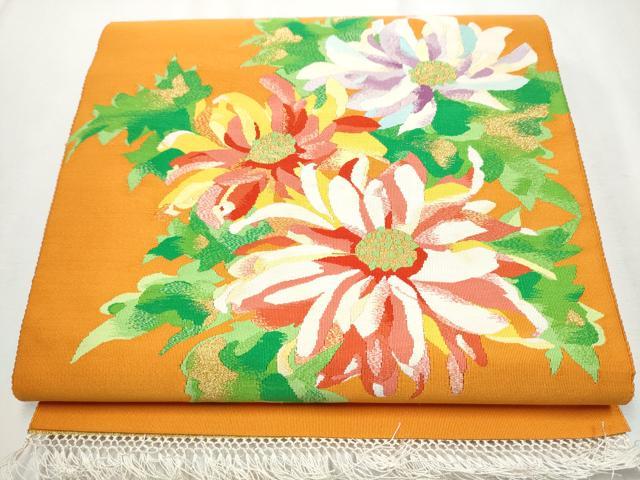 平和屋着物●爪掻き本綴れ　八寸名古屋帯　舞花文　金糸　正絹　逸品　CABA5065hy