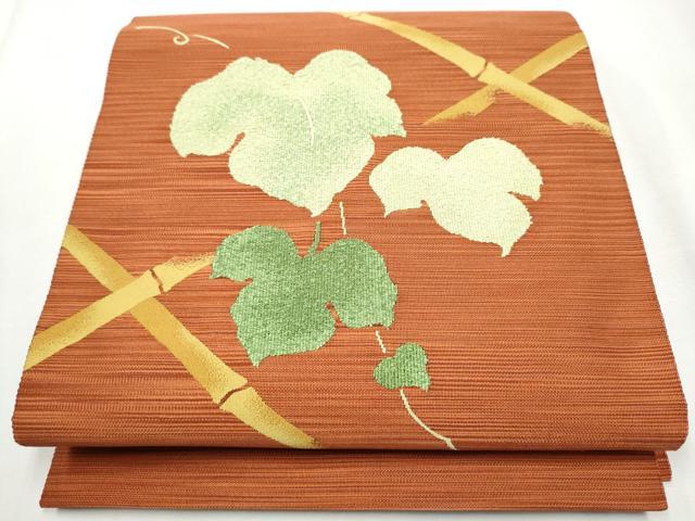 平和屋着物●爪掻き本綴れ　八寸名古屋帯　蔦の葉文　正絹　逸品　CABA5069hy