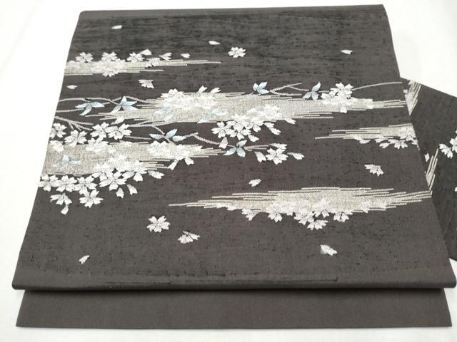 平和屋着物●九寸名古屋帯　すくい織　舞桜文　正絹　逸品　CABA5094hy