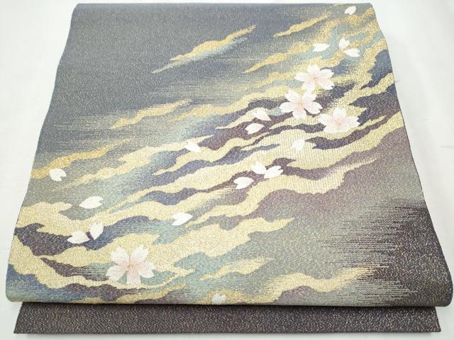 平和屋着物●爪掻き本綴れ　太鼓柄袋帯　舞桜文　金糸　やまと誂製　正絹　逸品　CABA5111hy