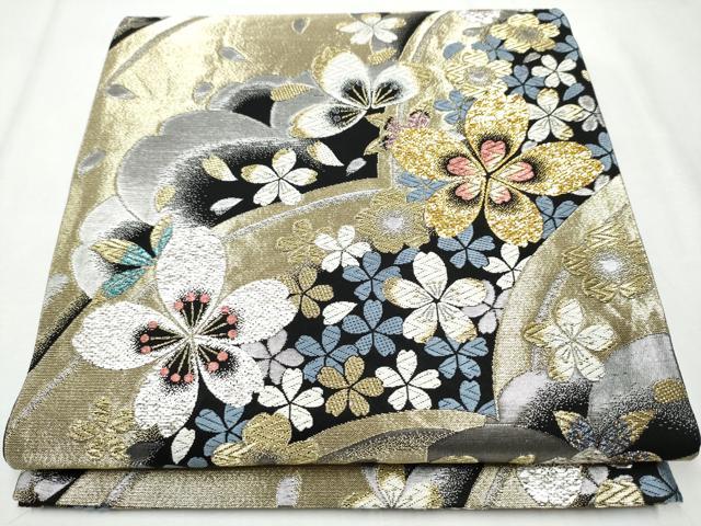 平和屋着物●六通柄袋帯　唐織　舞桜文　金糸　正絹　逸品　CABA5121hy