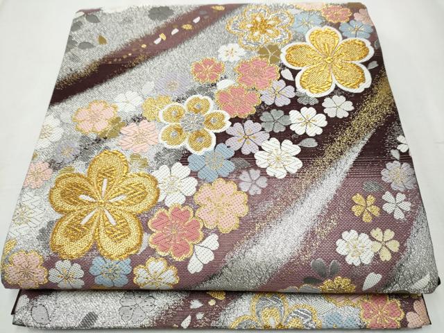 平和屋着物●六通柄袋帯　唐織　虹彩　舞桜文　金銀糸　正絹　逸品　CABA5125hy