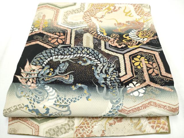 平和屋着物●アンティーク　大正ロマン　全通柄　京袋帯　刺繍　龍　正絹　逸品　CABA5144hy