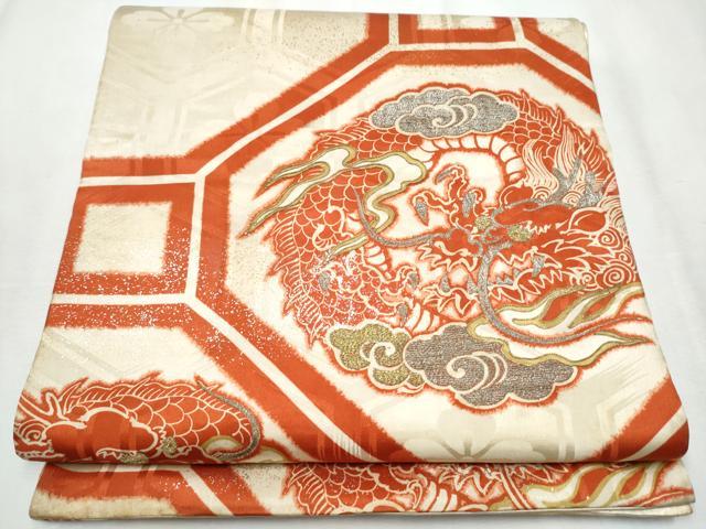 平和屋着物●アンティーク　大正ロマン　六通柄　京袋帯　刺繍　龍　金銀彩　正絹　逸品　CABA5145hy