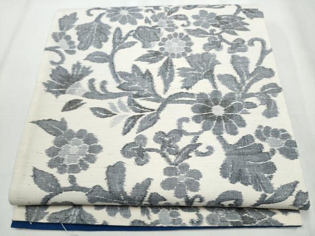平和屋着物●全通柄袋帯　紬地　花唐草文　正絹　逸品　CABA5153hy