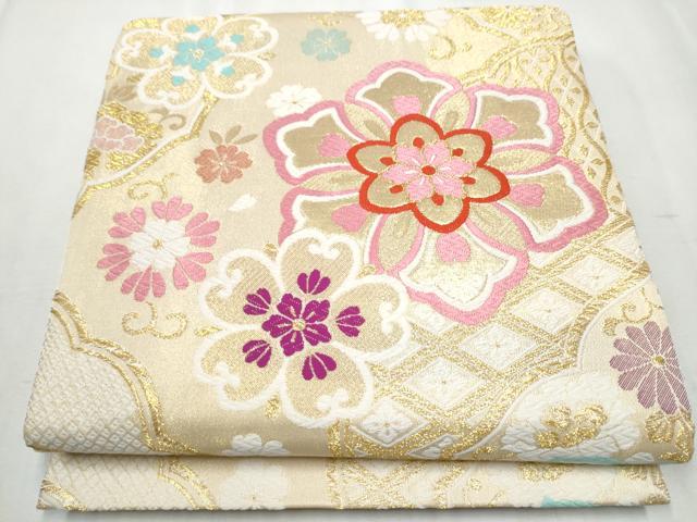 平和屋着物●六通柄袋帯　唐織　舞花文　金糸　正絹　逸品　CABA5158hy