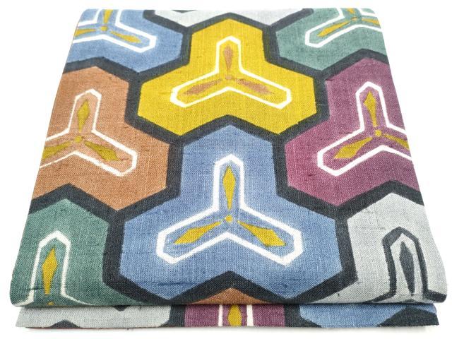 平和屋着物●全通柄袋帯　紬地　型染め　毘沙門亀甲　正絹　逸品　CABA5165hy