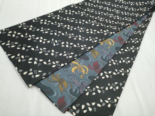 平和屋着物●両面　全通柄　京袋帯　舞花文　黒地　CABA5184hy