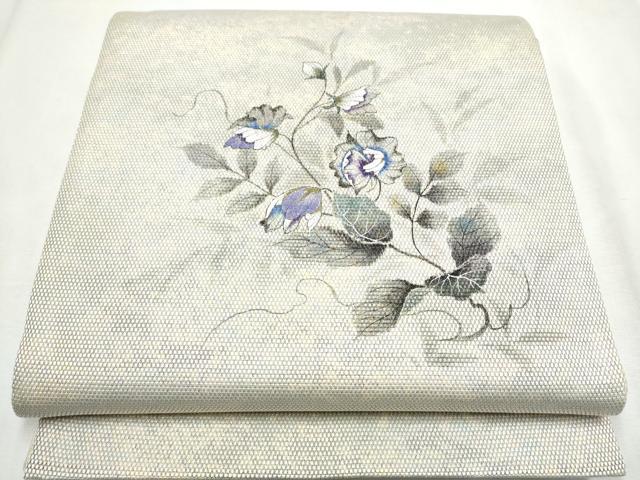 平和屋着物●太鼓柄袋帯　手描き　枝花文　金糸　正絹　逸品　CABA5190hy