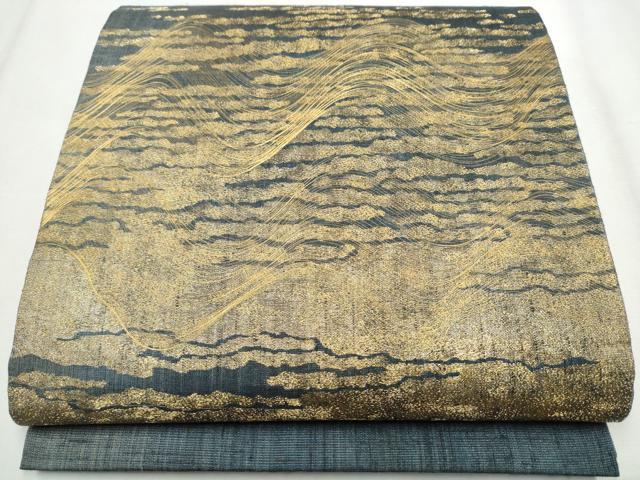 平和屋着物●名門　しょうざん　生紬　紙屋川伝承　絹漉貴　太鼓柄袋帯　紬地　霞文　金糸　正絹　逸品　CABA5195hy