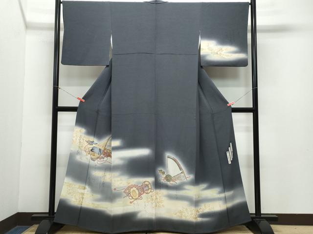 平和屋着物●友禅師・京の名工・伝統工芸士・樽本伊勢蔵　訪問着　楽器エ霞文　暈し染め　金銀彩　正絹　逸品　CABA6022vf