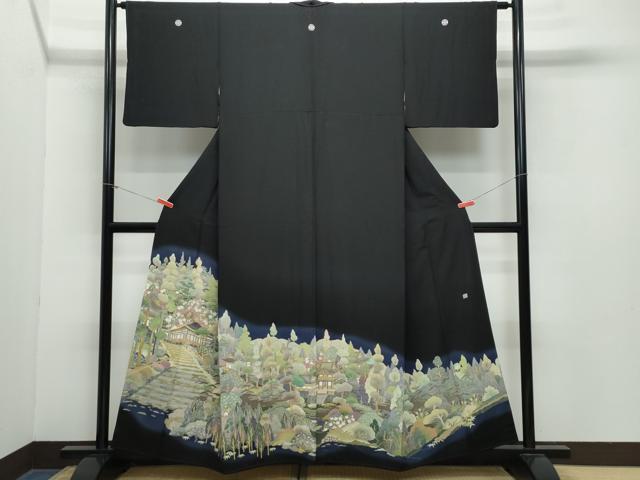 平和屋着物●豪華黒留袖　友禅　作家物　風景草木文　まるやま扱い　正絹　逸品　CABA6036vf