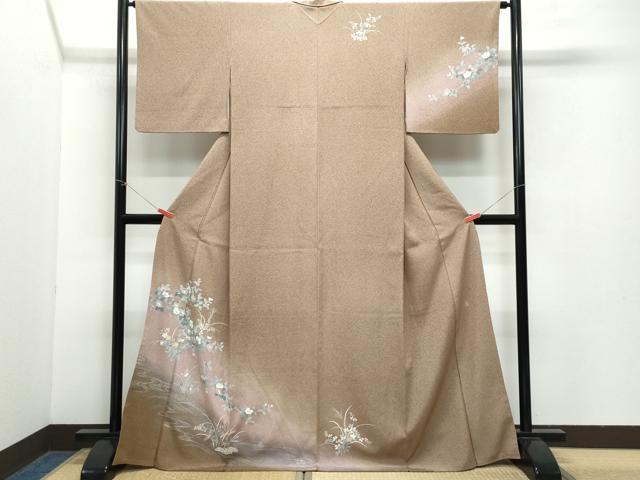 平和屋着物●訪問着　友禅　作家物　流水草花文　暈し染め　三越扱い　正絹　逸品　CABA6039vf