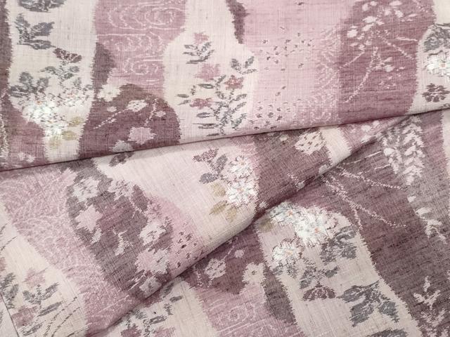 平和屋着物●小千谷紬　草花文　正絹　逸品　CABA6049vf