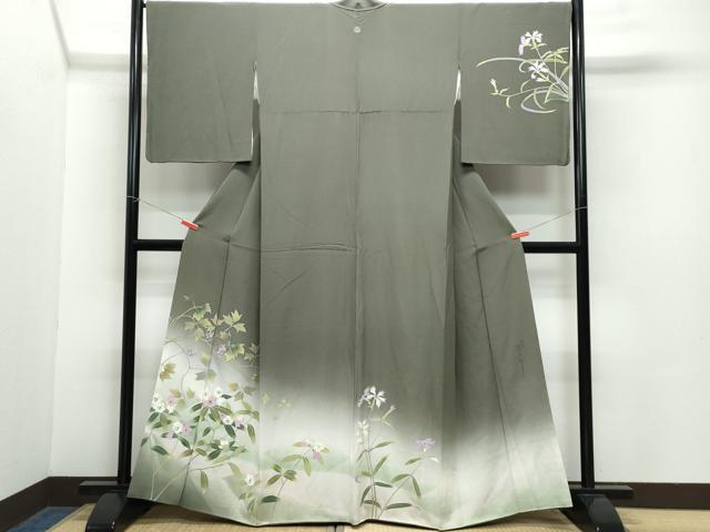 平和屋着物●二代目清次郎　手描き　訪問着　枝花文　暈し染め　正絹　逸品　CABA6055vf