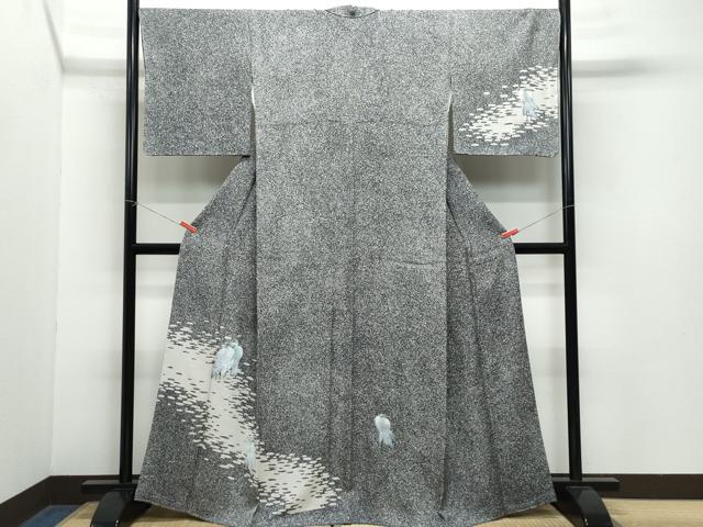 平和屋着物●訪問着　白鷺　たたき染め　黒地　金彩　さが美扱い　正絹　逸品　CABA6056vf