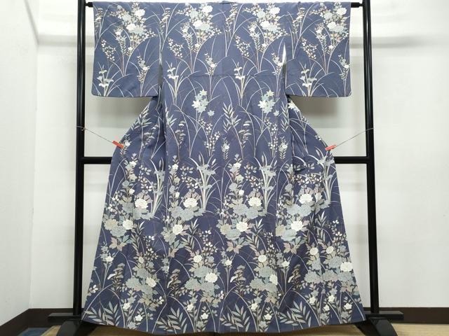 平和屋着物●訪問着　草花文　金彩　鬼しぼ縮緬　正絹　逸品　CABA6070vf