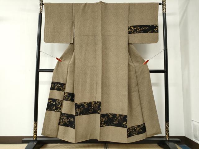 平和屋着物●訪問着　鹿の子文様　変わり市松万寿菊草花文　黒地　金彩　正絹　逸品　CABA6171yc