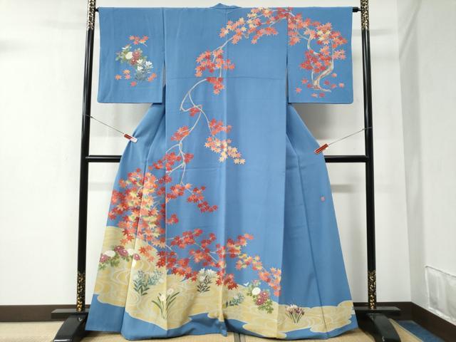 平和屋着物●本加賀友禅作家　鶴見保次　訪問着　竜田川草花文　薄花色　三越扱い　正絹　逸品　CABA6203yc