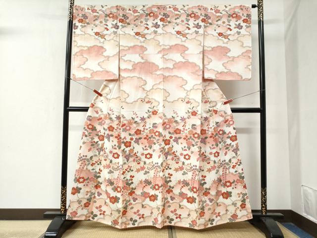 平和屋着物●訪問着　雲重ね草花文　暈し染め　金彩　正絹　逸品　CABA6218yc