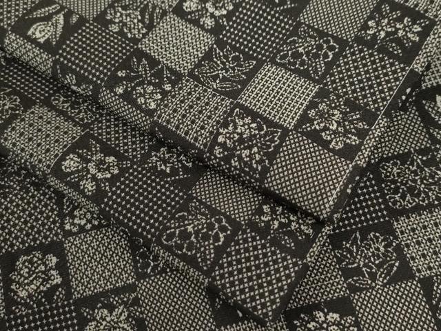 平和屋着物●上質な小紋　市松吉祥草花文　黒地　正絹　逸品　未使用　CABA6243yc