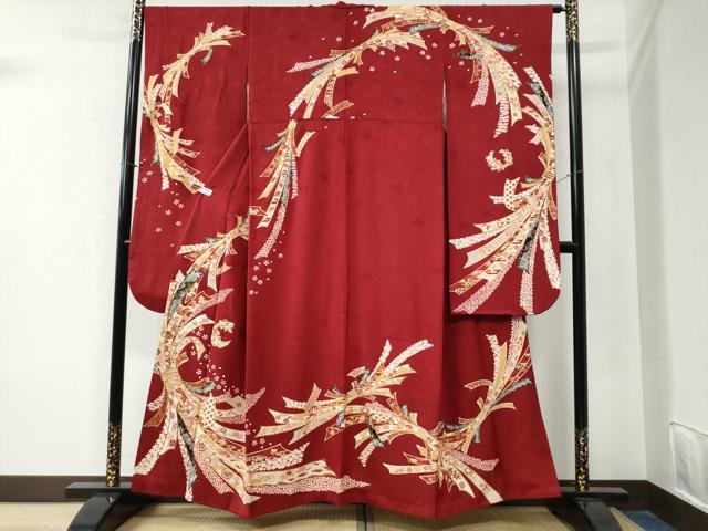 平和屋着物●豪華振袖　駒刺繍　束ね熨斗吉祥草花文　金彩　正絹　逸品　CABA6252yc