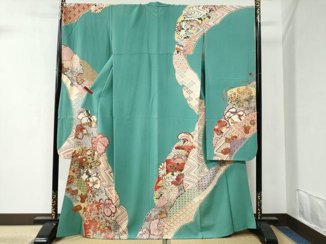 平和屋着物●豪華振袖　鳳凰器物吉祥花蝶文　金彩　正絹　逸品　CABA6257yc