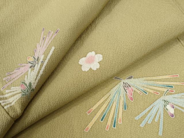 平和屋着物●上質な小紋　友禅　舞桜松葉文　正絹　逸品　CABA6266yc