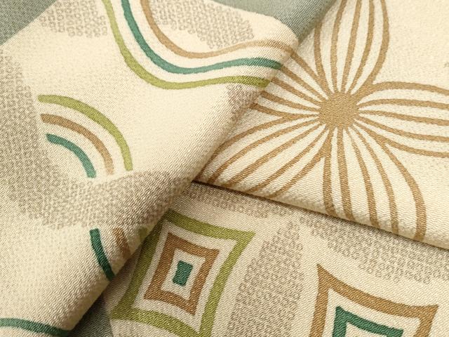 平和屋着物●上質な小紋　市松吉祥草花文　鬼しぼ縮緬　正絹　逸品　CABA6267yc