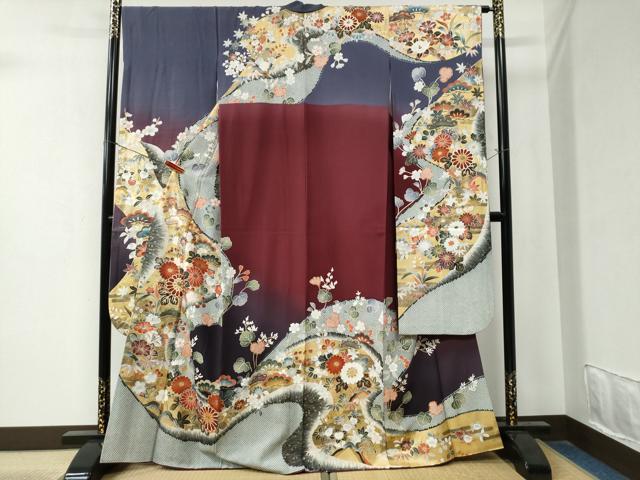 平和屋着物●豪華振袖　道長松竹梅花文　暈し染め　金彩　正絹　逸品　CABA6293yc