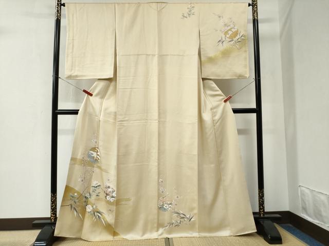 平和屋着物●訪問着　駒刺繍　雪輪飛鶴枝梅花文　金彩　正絹　逸品　CABA6294yc