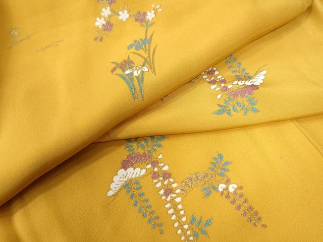 平和屋着物●長襦袢　無双仕立て　溢れ松葉枝垂れ花文　金彩　正絹　逸品　CABA6301yc