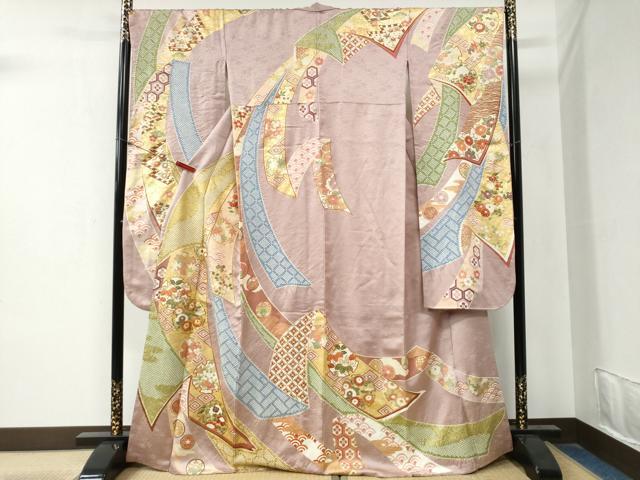 平和屋着物●豪華振袖　駒刺繍　絞り　熨斗吉祥雪輪草花文　金彩　正絹　逸品　CABA6310yc