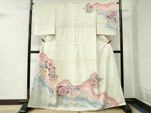 平和屋着物●名門　藤娘きぬたや・総絞り　訪問着　道長松皮菱吉祥花文　正絹　逸品　CABA6337yc