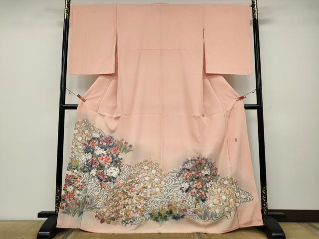 平和屋着物●豪華色留袖　友禅　作家物　流水草花文　暈し染め　正絹　逸品　CABA8010ut