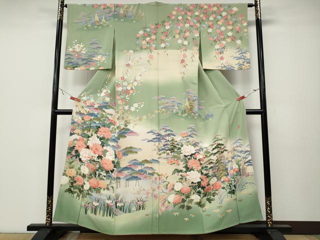 平和屋着物●十日町友禅作家　岡村蒼風　訪問着　草花文　暈し染め　正絹　逸品　CABA8042ut