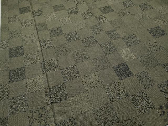 平和屋着物●江戸小紋　作家物　市松扇面花蝶文　百柄　正絹　逸品　CABA8048ut