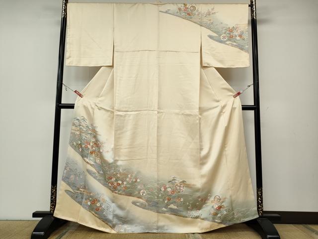平和屋着物●訪問着　駒刺繍　雪輪流水草花文　暈し染め　金彩　正絹　逸品　CABA8081ut