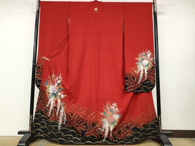 平和屋着物●豪華振袖　舞蝶花車文　金彩　洗える着物　CABA8101ut