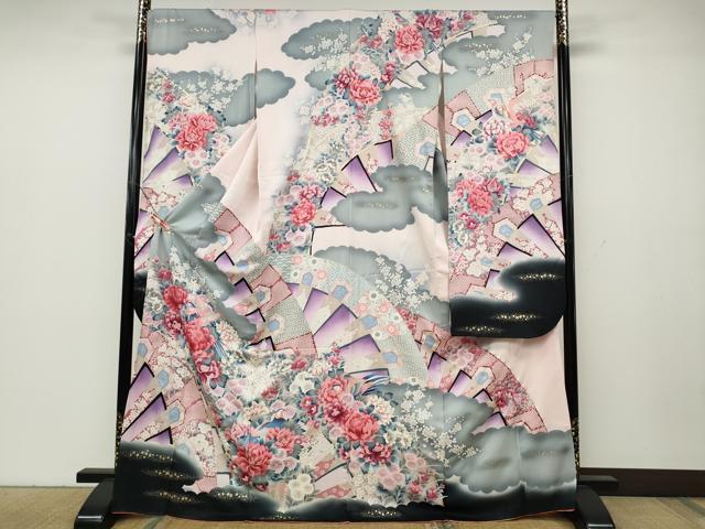 平和屋着物●豪華振袖　源氏車鳳凰花文　暈し染め　金彩　正絹　逸品　CABA8103ut