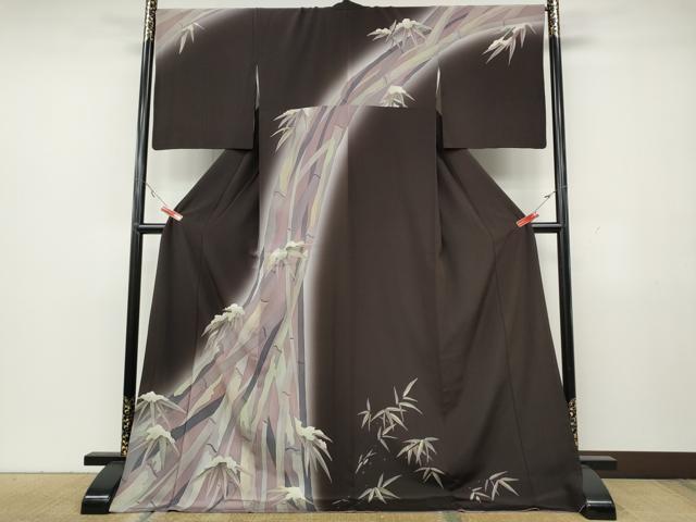 平和屋着物●訪問着　手描き　笹竹文　暈し染め　ロング丈　正絹　逸品　CABA8107ut