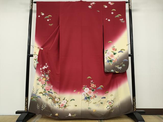 平和屋着物●訪問着　渡橋草花文　暈し染め　金彩　正絹　逸品　CABA8120ut