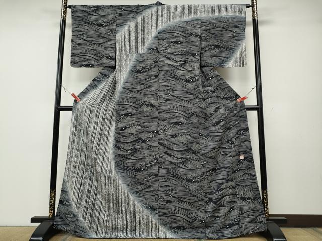 平和屋着物●訪問着　作家物　立波文　黒地　正絹　逸品　CABA8140ut