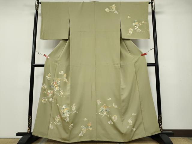 平和屋着物●訪問着　刺繍　草花文　金彩　正絹　逸品　CABA8154ut