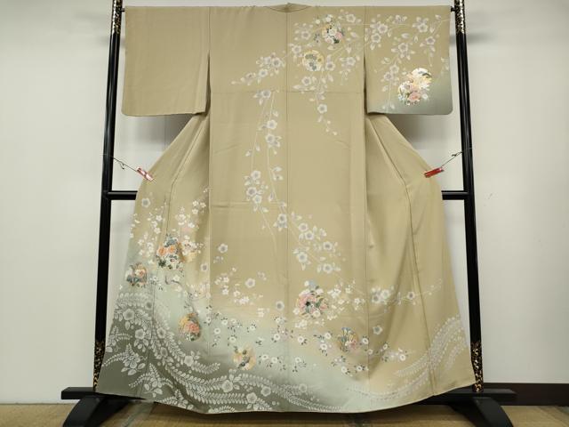 平和屋着物●訪問着　駒刺繍　雪輪草花文　暈し染め　金銀彩　正絹　逸品　CABA8186ut
