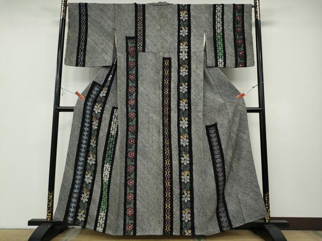 平和屋着物●訪問着　総絞り　草花間道　黒地　金銀彩　正絹　逸品　CABA8211ut