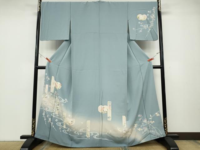 平和屋着物●訪問着　流水短冊草花文　暈し染め　正絹　逸品　CABA8229ut