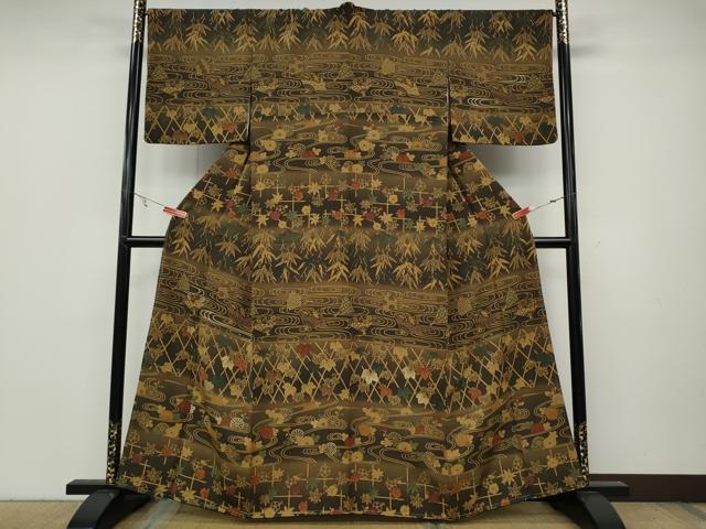 平和屋着物●訪問着　刺繍　横段草花文　暈し染め　金糸　正絹　逸品　未使用　CABA8236ut