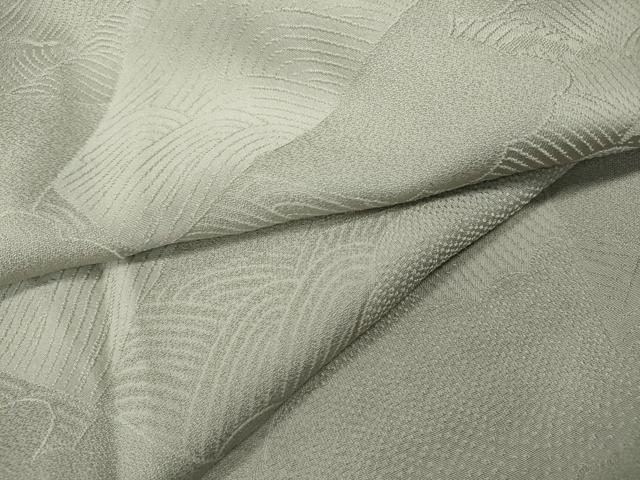 平和屋着物●上質な色無地　切嵌立波地紋　灰黄緑色　正絹　逸品　CABA8283ut