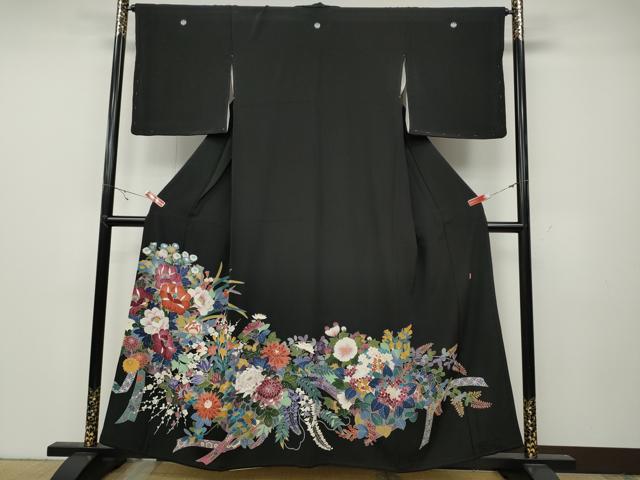 平和屋着物●豪華黒留袖　友禅　作家物　熨斗草花文　正絹　逸品　CABA8316ut